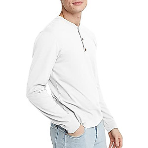 Hanes Comfortblend Originals T-Shirt, Long Sleeve Cotton Henley Tees for Men, White, X Large