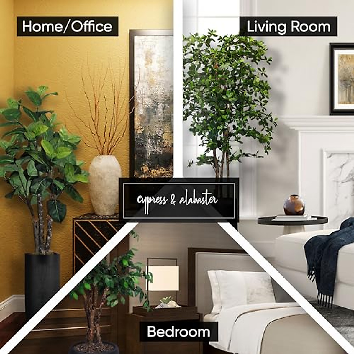 Hand-Made 5' Black Olive Leaf Artificial Tree with Ethically Sourced Real Wood Trunks | Green | Cypress & Alabaster