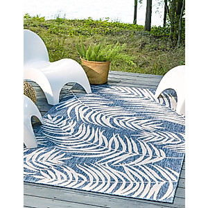 Unique Loom Outdoor Botanical Collection Area Rug - Palm (10' x 13' 1" Rectangle Blue/Navy Blue)