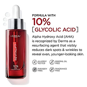 L'Oreal Paris Revitalift 10% Pure Glycolic Acid Face Serum, Visibly Evens Tone & Reduce Wrinkles, Fragrance Free 1.7 oz