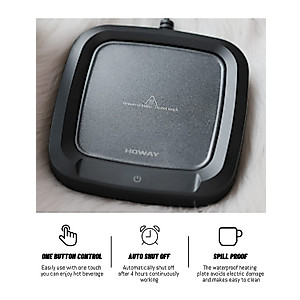 HOWAY Coffee Warmer & Mug Set, Coffee Mug Warmer for Desk Auto Shut Off Warmer Plate with Flat Bottom Ceramic Cup Warm Water, Tea, Cocoa and Milk (Mug Included)