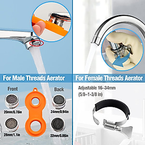 3-in-1 304 Stainless Steel Aerator Key & Faucet Aerator Removal Tool Set – Fits M20, M22, M24, M28, Cache Aerators (M21.5, M24, Junior, Regular) & Adjustable for Female Threads (16–34mm)