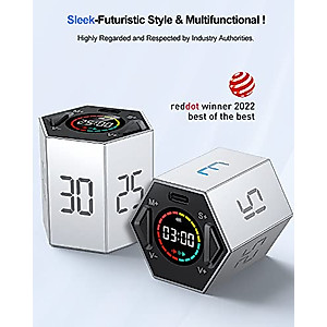 Ticktime Pomodoro Timer, Productivity Timer Cube, Hexagon Magnetic Flip Focus Timer, Mute & Adjustable Sound Alert, for Work, Office, ADHD, Study, Task, 3/5/10/15/25/30min & Custom Countdown - Gray