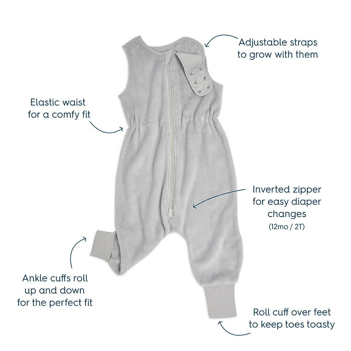 HALO Sleepsack Toddler Sleeping Bag, Luxe Fleece Wearable Blanket, TOG 2.0, Grey, 2T