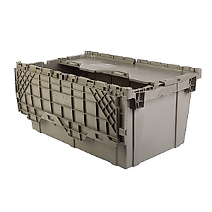 Hudson Exchange 27.3 x 17.2 x 12.6 (1 Pack) Storage Tote Distribution Container with Hinged Attached Lid, Gray/Brown