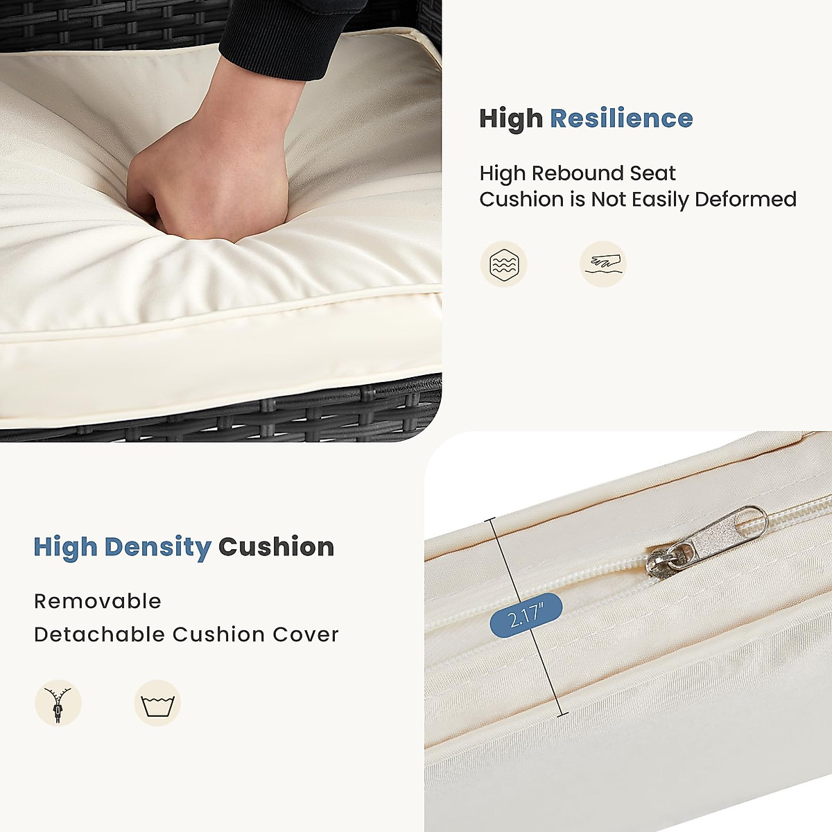 DUMOS Patio Furniture Set 4 Pieces, Outdoor Wicker Furniture with Coffee Table, Modern Rattan Patio Chairs Conversation Sets with Sofa for Garden, Terrace, Porch, Balconies, Lawns (Black and Beige)