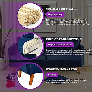 TYBOATLE 65" Modern Velvet Sofa Couch w/ 2 USB, Clear Glass Button Tufted Upholstered Love Seats for Living Room, Apartment, Bedroom (Blue)