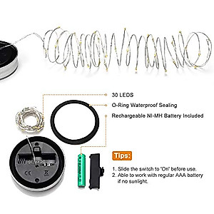 Mlambert Mason Jar Solar Lights 30 LEDs, 6 Pack Hanging Solar Lights Outdoor, Waterproof Fairy Lights Solar Lanterns for Patio Garden, Hangers and Jars Included- Warm White