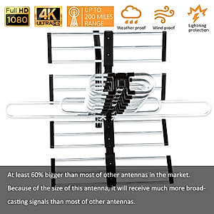 Five Star Outdoor HDTV Antenna up to 200 Mile Long Range, Attic or Roof Mount TV Antenna, Long Range Digital OTA Antenna for 4K 1080P VHF UHF Supports 4 TVs Installation Kit & J Mount