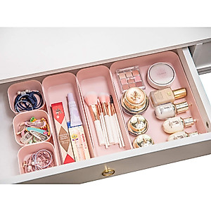 Backerysupply Set Of 12 Pink Color Plastic Desk Drawer Organizers For Makeup Bathroom Office Kitchen Vanity Drawer Storage Box Container