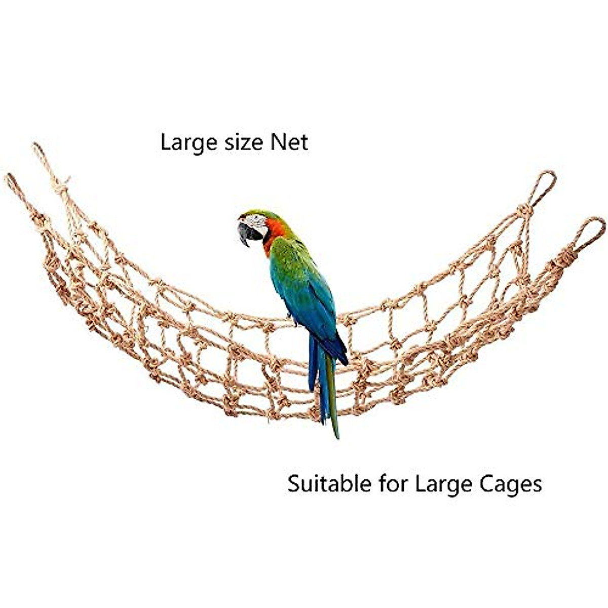 Parrot Climbing Net with 4 Hooks, Bird Cage Cotton Hemp Rope Ladder Play Gym Hammock Hanging Swing Net, Perch Toy Decor for Parakeet Grey African Cockatoo Macaw Parrotlet