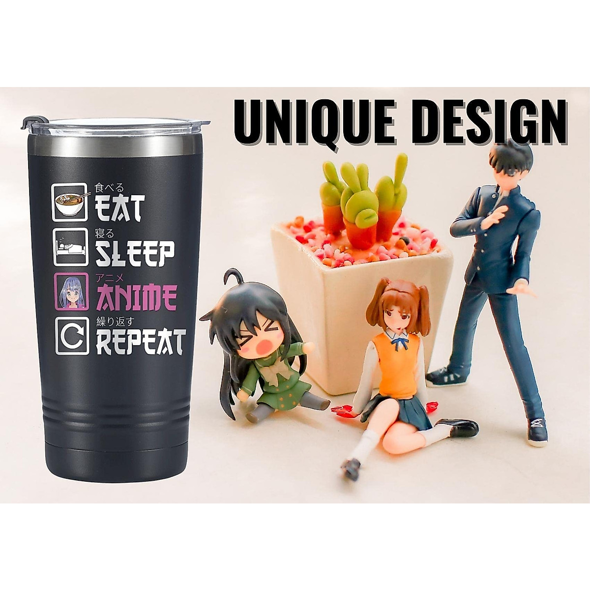 Onebttl Anime Gifts For Men, Women, Boys - 20oz/590ml Double Wall Vacuum Insulated Stainless Steel Tumblers Cups - Birthday Kawaii Gifts for Anime Lovers - With Japanese