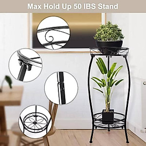 Tall Plant Stands Indoor Outdoor, 2Tier Metal Potted Flower Pot Stand for Multiple Planter,Heavy Duty Iron Planter Shelves Rack Anti-rust for Planter Garden 27" (Black)