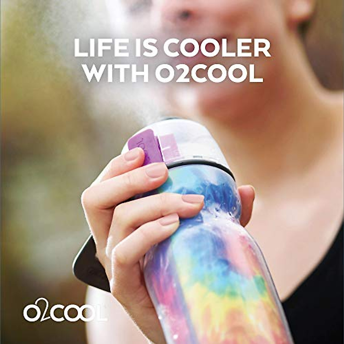O2COOL Arctic Squeeze Insulated Mist 'N Sip Water Bottle | 2 Pack- 20 oz | BPA Free, 2-in-1 Mist and Sip Function w/No Leak Pull Top Spout (Ras Ombre/Tropical)