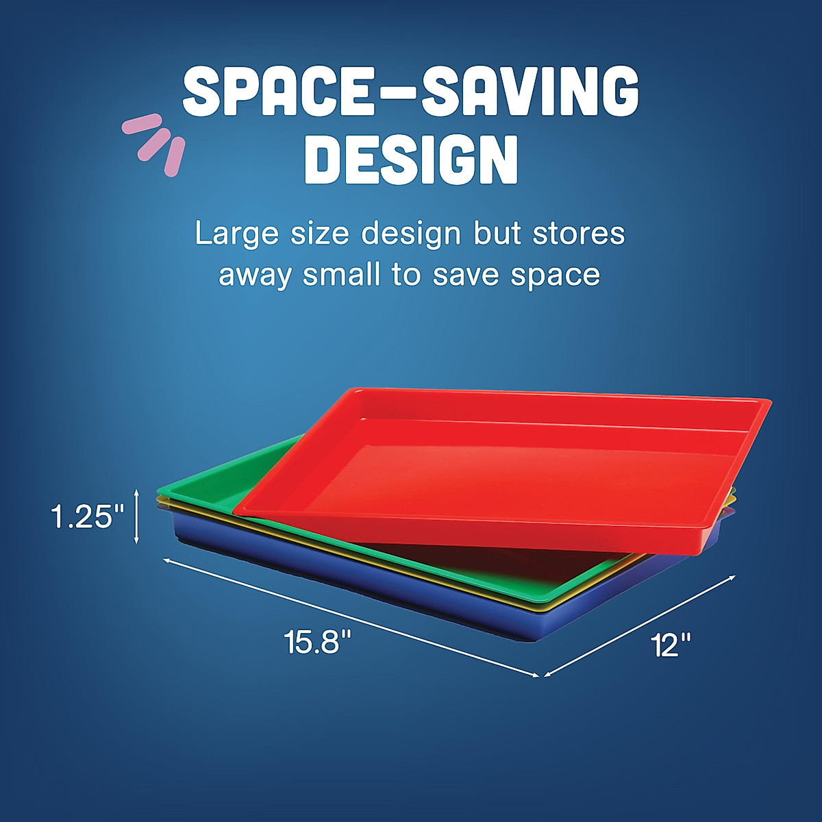 Constructive Playthings Messy Trays, Contains Mess For Arts and Crafts, Premium Plastic Construction To Hold Paint, Sand, and Water, Multi-Color Art Supplies, Creative Play, Set of 4 Activity Trays