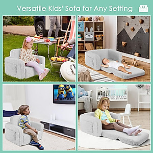 ACRABROS Kids Couch Toddler Chair: Sofa Bed Fold Out for Girls Boys Grey