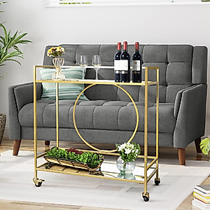RiteSune Gold Mirror Rolling Serving Bar Cart on Lockable Wheels, Wine Drink Liquor Cart Stand for Home Kitchen Storage, Living Room, Club Party, Christmas, New Year