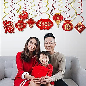 2023 Chinese New Year Decorations-Hanging Swirls Decorations for Year of the Rabbit and Lunar New Year(30 Pieces)