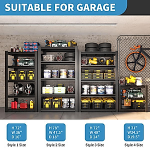 BIZOEIRON 72" H Metal Storage Shelving, 2500LBS Heavy Duty Shelves Unit, Adjustable 5 Tier Storage Rack, Industrial Utility Shelf for Garage, Warehouse, Bedroom, Kitchen,16" D×36“W×72”H, Black