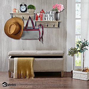 Spiretro Wall-Mounted Coat Hook Rack with Shelf - Set of 2 - Rustic Wood Grey - Entryway Mudroom Bathroom Organizer