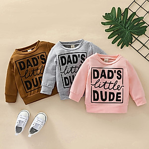 Newborn Infant Baby Boys Pullover Dad's Little Dude Sweatshirt Long Sleeve Casual Sweater Fall Clothes (Brown, 0-3 Months)