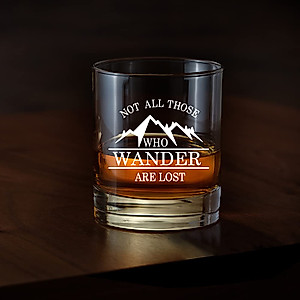 AGMdesign, Funny Not All Those Who Wander are Lost Whiskey Glasses, Unique Gift Idea for Outdoor Mountaineering Enthusiasts, For a Wanderlusting Hiker and Camper Friend