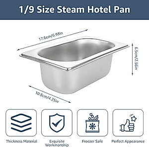 EATHEATY 8 Pack Hotel Pans Stainless Steel Steam Table Pan Stackable Catering Pan Anti Jam Steam Pan Catering Food Pan for Hotel Restaurant Buffet Party Supplies (1/9 Size 2-1/2 Inch Deep)