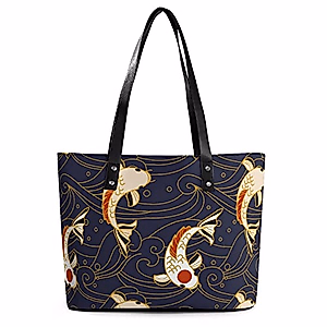 Womens Handbag Fish And Waves Leather Tote Bag Top Handle Satchel Bags For Lady