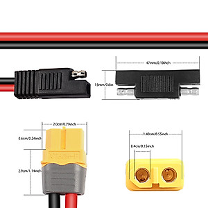 GELRHONR XT60 to SAE Cable,4.9Ft 12AWG SAE Male to XT60 Female Cable for RV Boat Battery Solar Panel Portable Power Station