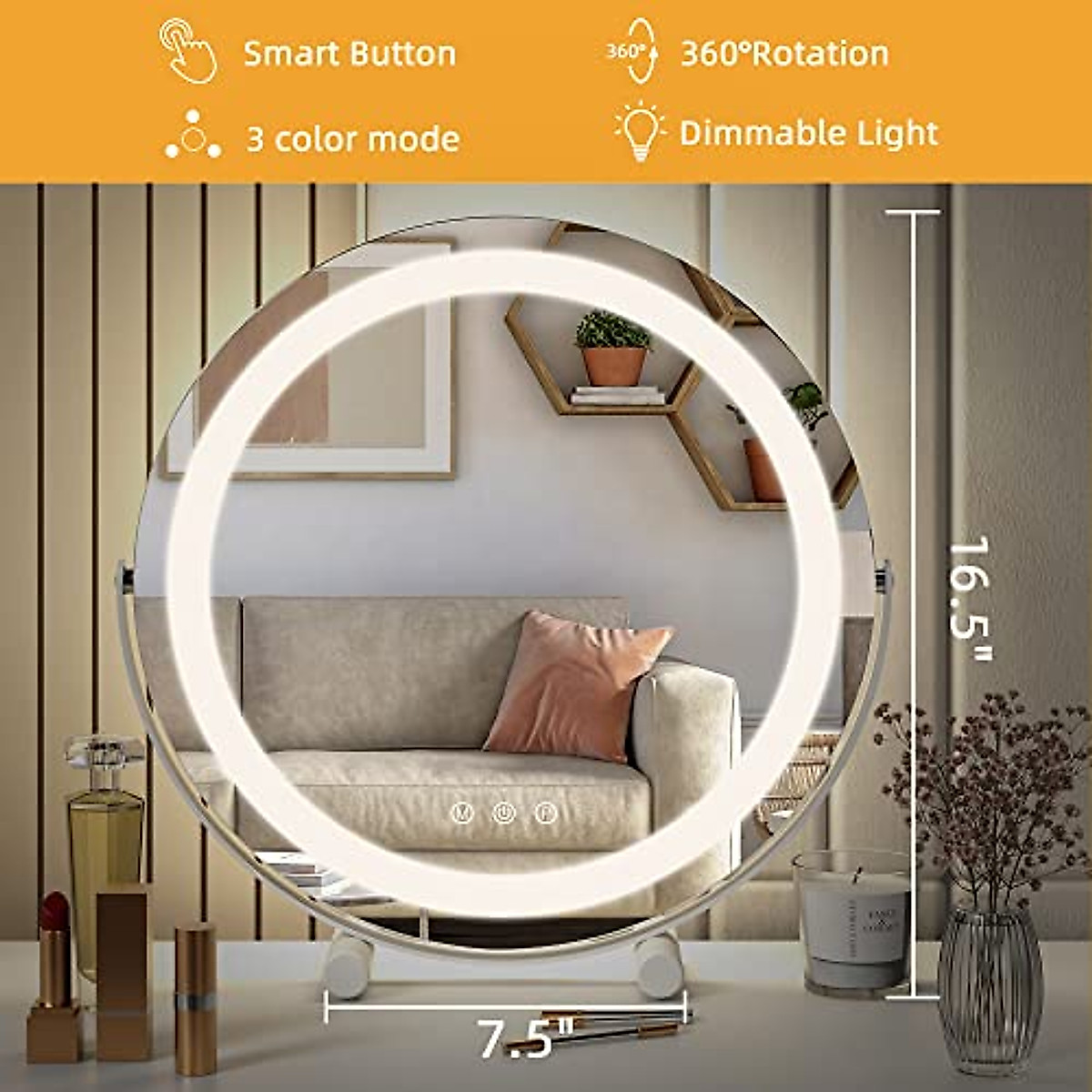 Anbuy White Makeup Vanity Desk with 3-Color Touch Screen Lighted Mirror, Large Modern 5 Drawers Makeup Vanity Table Set with Lights Dressing Table for Women Girls