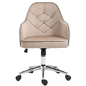 Payeel Desk Chairs with Wheels Swivel Chair Velvet Home Office Desk Chair with Arms Height Adjustable Swivel Task Chair Modern Mid-Back Computer Chair for Home Office (Khaki)