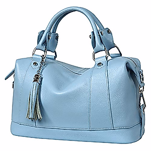 Heshe Genuine Leather Shoulder Bag Womens Tote Top Handle Handbags Cross Body Bags for Office Lady (Light Blue)