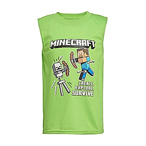 Minecraft Boys Creepers 3 Piece T-Shirt Tank Top Short Set (Gray Heather, 4)