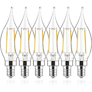 Sengled E12 LED Candelabra Bulb 60W Equivalent Dimmable LED Chandelier Light Bulbs 5W 2700K Soft White 450LM B10 Flame Tip Vintage LED Filament Candle Bulb with Decorative E12 Candelabra Base, 6 Pack