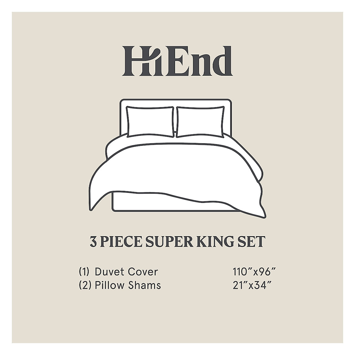 HiEnd Accents High Shine Satin 3 Piece Duvet Cover Set, Super King Size, Champagne Solid Color, Classic Traditional Modern Style Luxury Bedding, 1 Comforter Cover and 2 Pillowcases