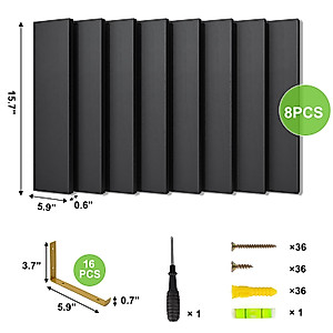 YGEOMER Floating Shelves, Set of 8, Rustic Wall Shelves, Wood Floating Shelf for Bedroom, Living Room, Book and Bathroom (Black Gold)