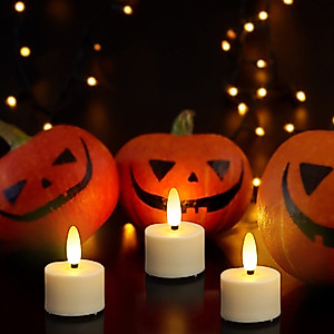 Daord USB Rechargeable 3D Wicks Tealights Candle Flameless Flickering Battery Operated with Remote Control & Timer Realistic Led Tea Lights for Halloween Christmas Home Decor (12 PCS,Rechargeable)