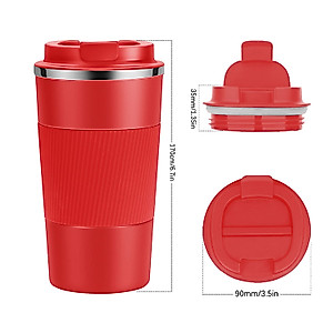 YINJOYI 17oz Travel Coffee Cups Insulated Mug Thermal Tumbler to Go with Lid Leak Proof Reusable Stainless Steel Coffee Mug Spill Proof for Hot and Iced Cold Drinks (Red, 510ml)