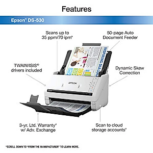 Epson DS-530 Document Scanner: 35ppm, TWAIN & ISIS Drivers