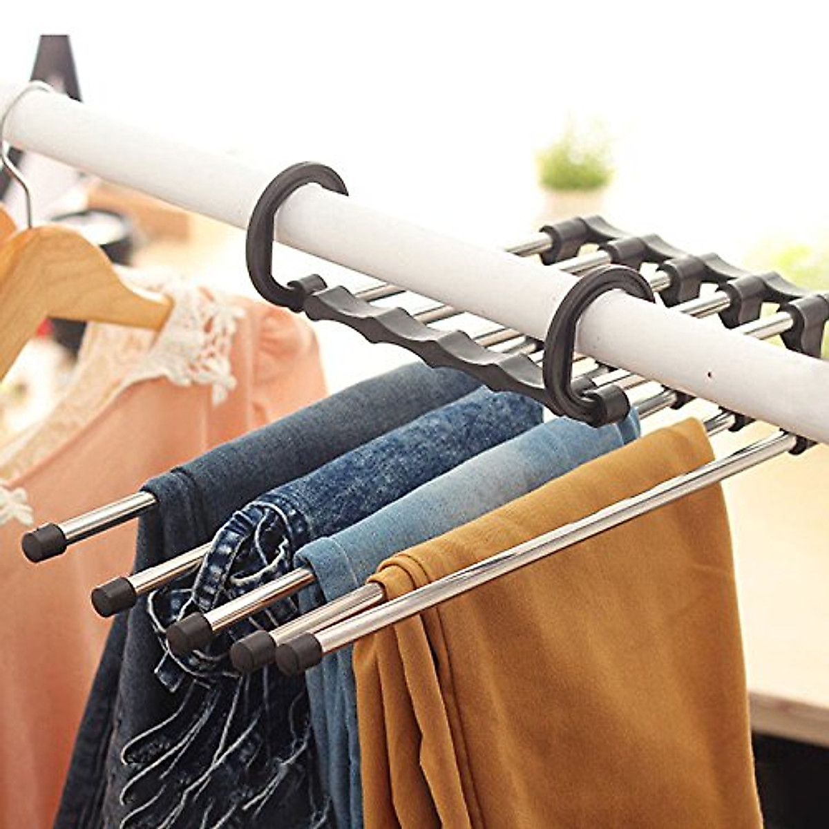 OKOKMALL US--Space Saver Hangers Organizer Pant Trouser Stand Rack Magic Hanger 5 In 1 New