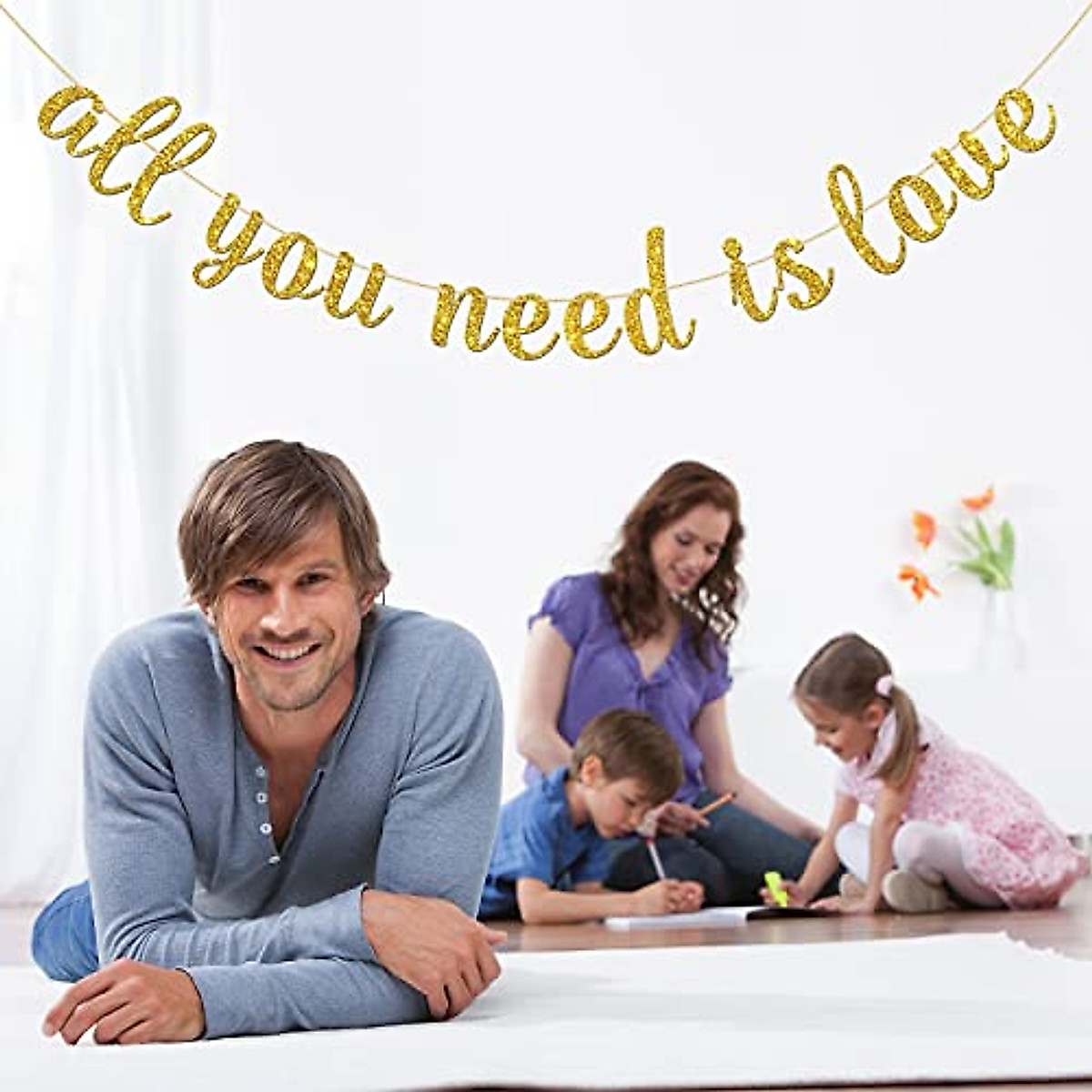 INNORU Glitter Gold All You Need is Love Banner - Engagement, Wedding Anniversary Party Bunting Decoration Photo Props