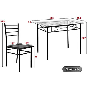 Dining Table Set Kitchen Table and Chairs for 4 Kitchen Table Dining Room Table Set Home Furniture Rectangular Modern Chairs with Metal Legs for Breakfast Nook Kitchen Dining Room (Glass)