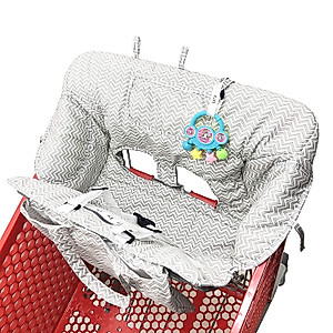 Portable 2-in-1 Grocery Cart Seat Cover and Baby Highchair Cover (Gray Chevron)