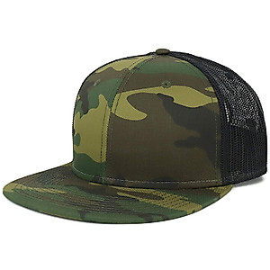 Armycrew Oversize XXL Blank Camouflage Flatbill Mesh Snapback Cap - Camo Black - 2XL