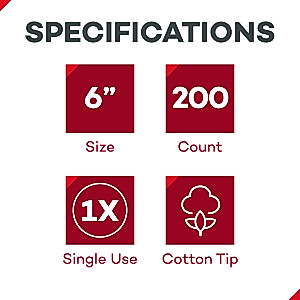 Dealmed 6" Cotton-Tipped Wood Applicators – 200 Sterile Cotton-Tipped Applicators for Application of Medication, Cleaning Skin, Arts, Crafts and More (Box of 200)