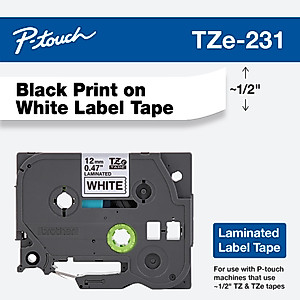 Brother Genuine P-touch TZE-231 Tape, 1/2" (0.47") Wide Standard Laminated Tape, Black on white, Laminated for Indoor or Outdoor Use, Water-Resistant, 0.47" x 26.2' (12mm x 8M), TZE231