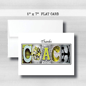 Personalized Cheerleading Yellow Coach Thank You Card, 5"x 7" FLAT CARD, Greeting Cards