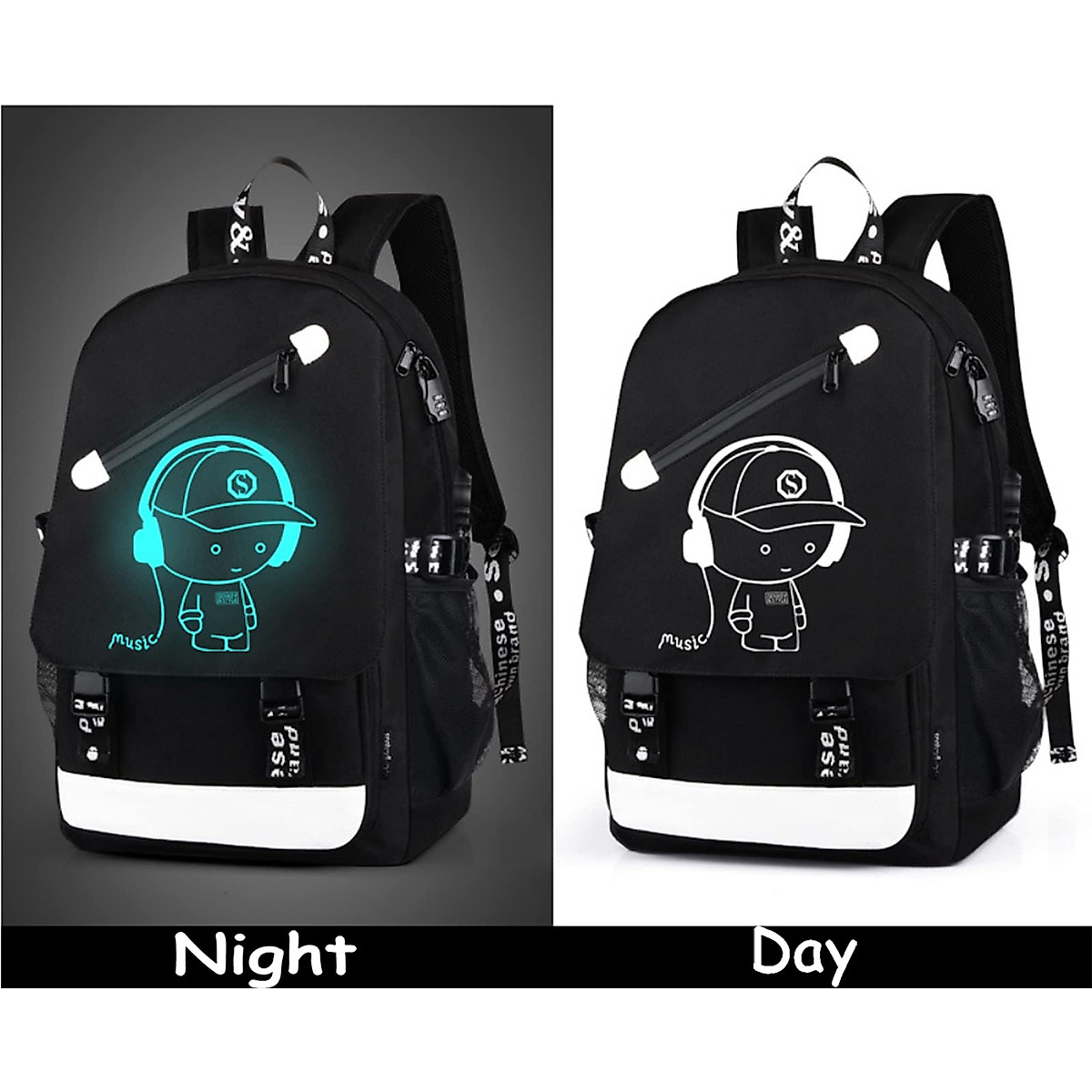 Anime Luminous Backpack , 16'' Laptop Backpack with USB Charging Port with Anti-Theft Lock