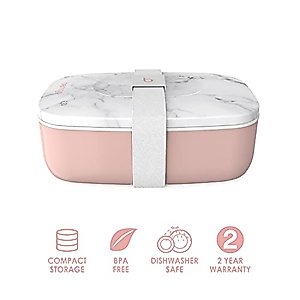 Bentgo Classic - All-in-One Stackable Bento Lunch Box Container - Modern Bento-Style Design Includes 2 Stackable Containers, Built-in Plastic Utensil Set, and Nylon Sealing Strap (Blush Marble)
