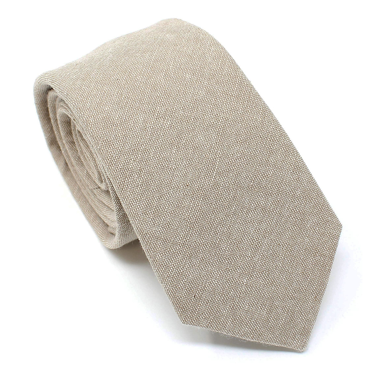 Proper Materials Men's Chambray Cotton Skinny Necktie Tie - Beige